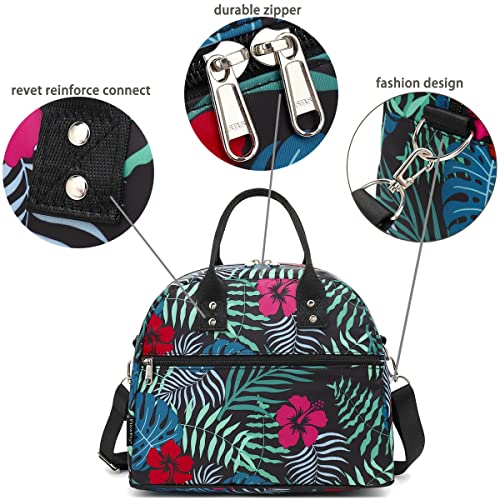 FlowFly Insulated Lunch Bag With Shoulder Strap for Women, Men, and Kids, Large and Reusable, Handle, Freezable Work and School Travel Tote and Meal Prep Organizer,Black#Leaf
