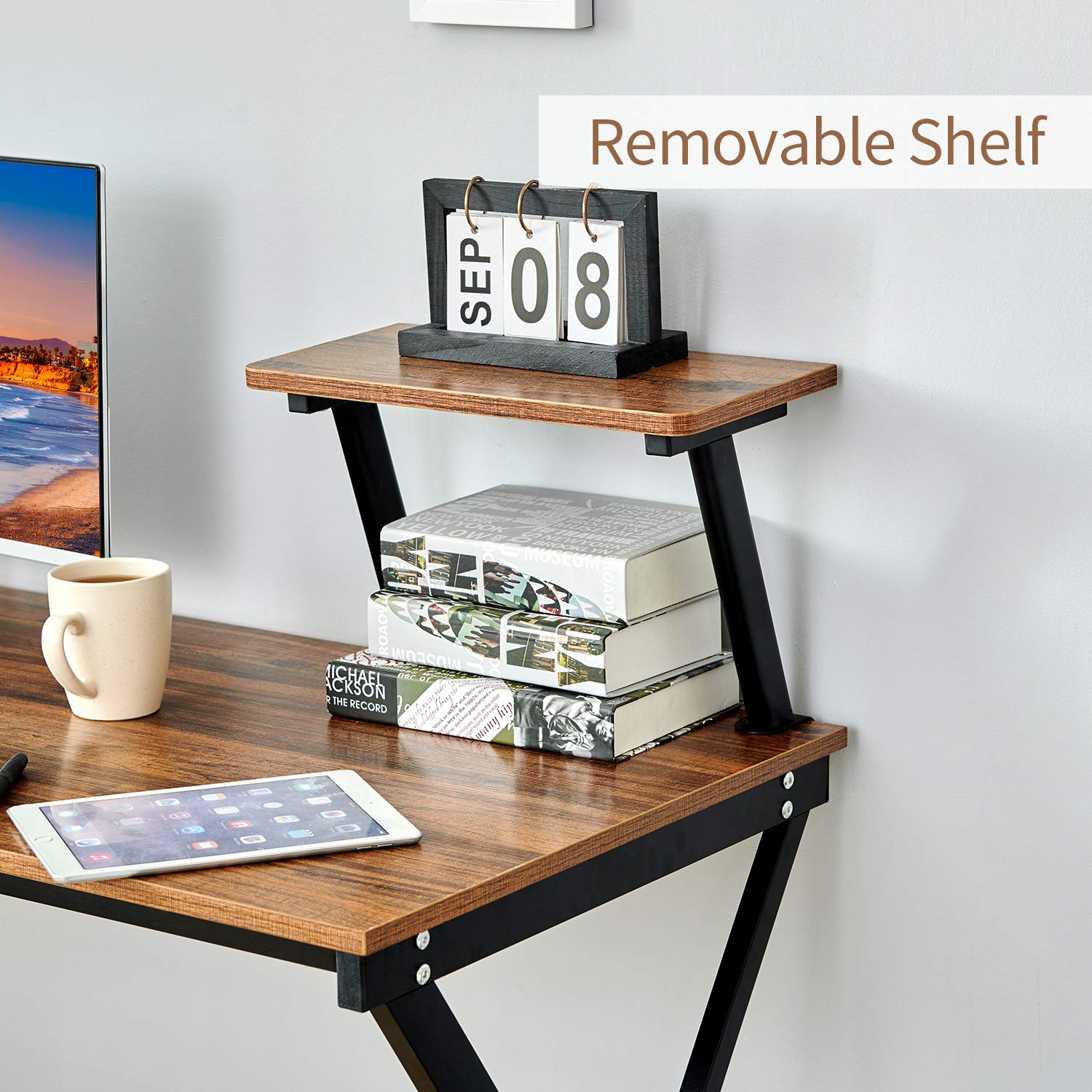 GreenForest Computer Desk 47” Small Writing Desk for Home Office Studying Gaming Laptop Table with with Moveable Shelf, Walnut