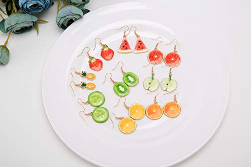 Fun Assorted Fruit Earrings for Women,Kiwi Earrings,Watermelon Earrings,Lemon Earrings,Orange Slice Earrings,Citrus Earrings,Fun Weird Fruit Shaped Dangle Earrings for Girls