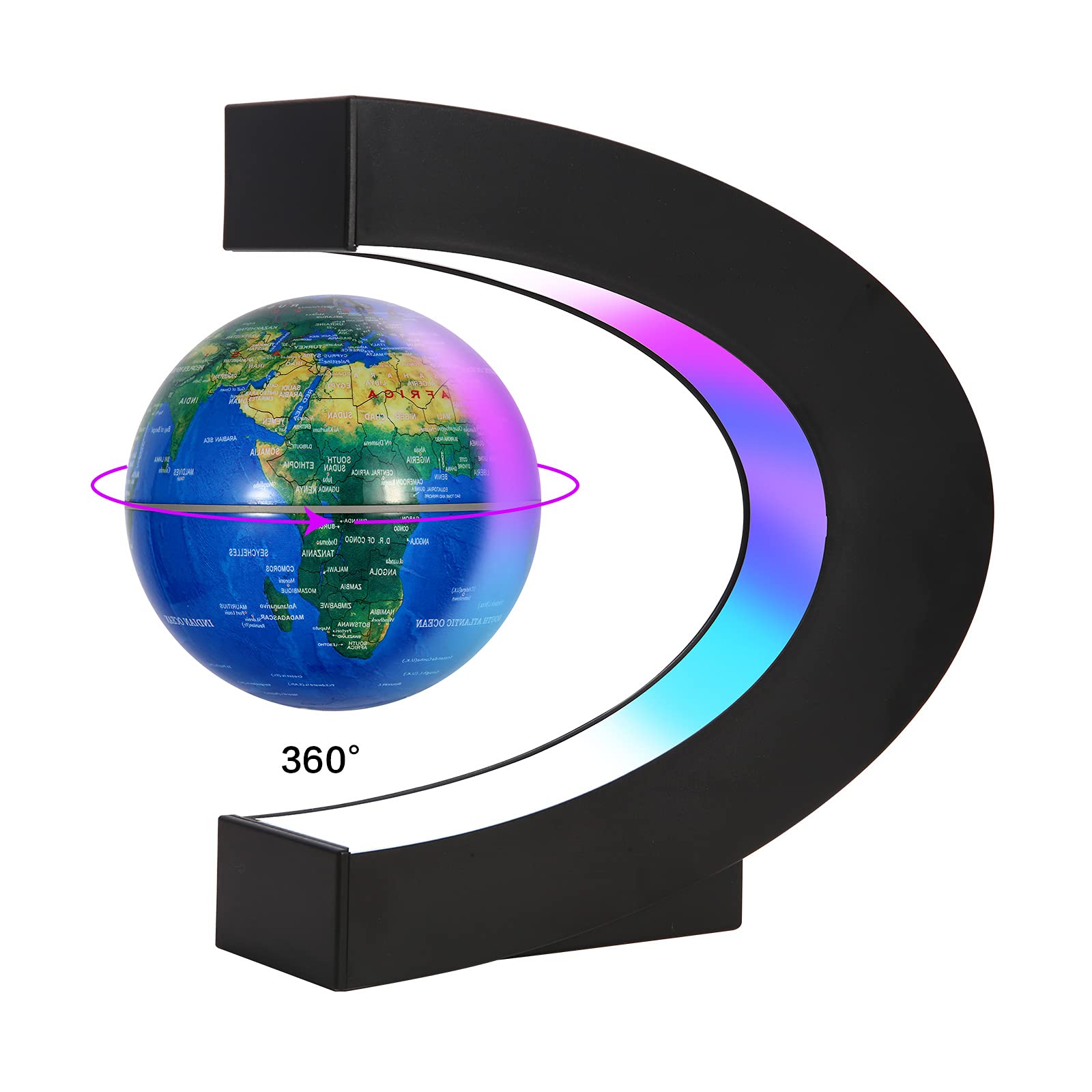 Gresus Auto-Rotate Magnetic Levitation Floating World Map Globe with C Shape Base, Floating Globe with LED Lights, Great Fathers Students Business Boyfriend Birthday Gift for Desk Decoration (Blue)