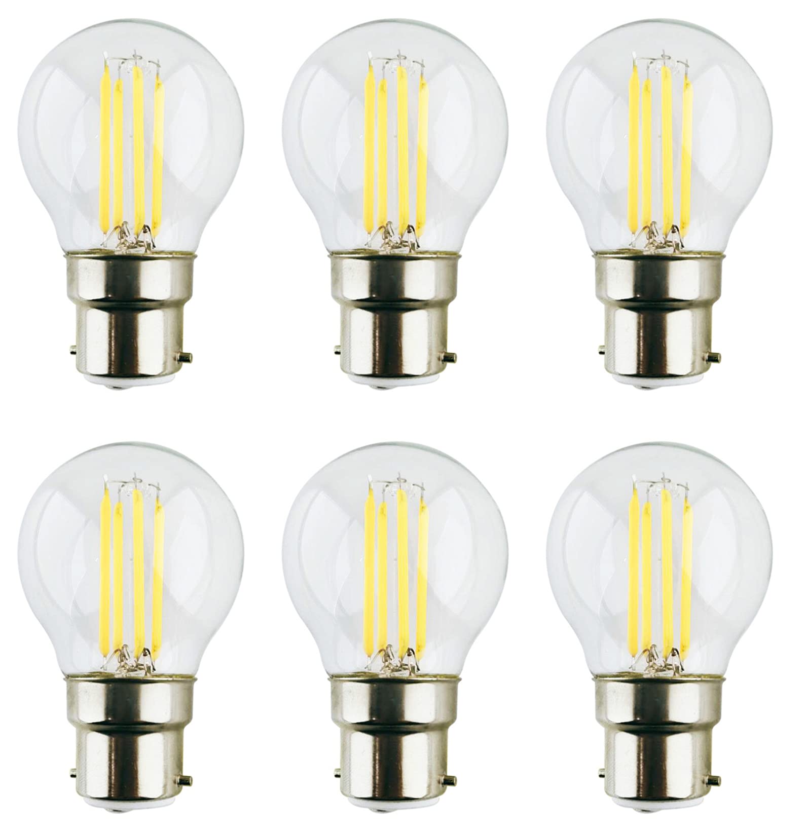 G45 Globe LED Light Bulb 4W B22 Filament Light Bulb G14/G45 Vintage Edison Style Tiny Lamp for Ceiling Fan, Vanity Mirror, Chandelier, 6500K Cool White, Not Dimmable, AC110V, Clear Glass, Pack of 6