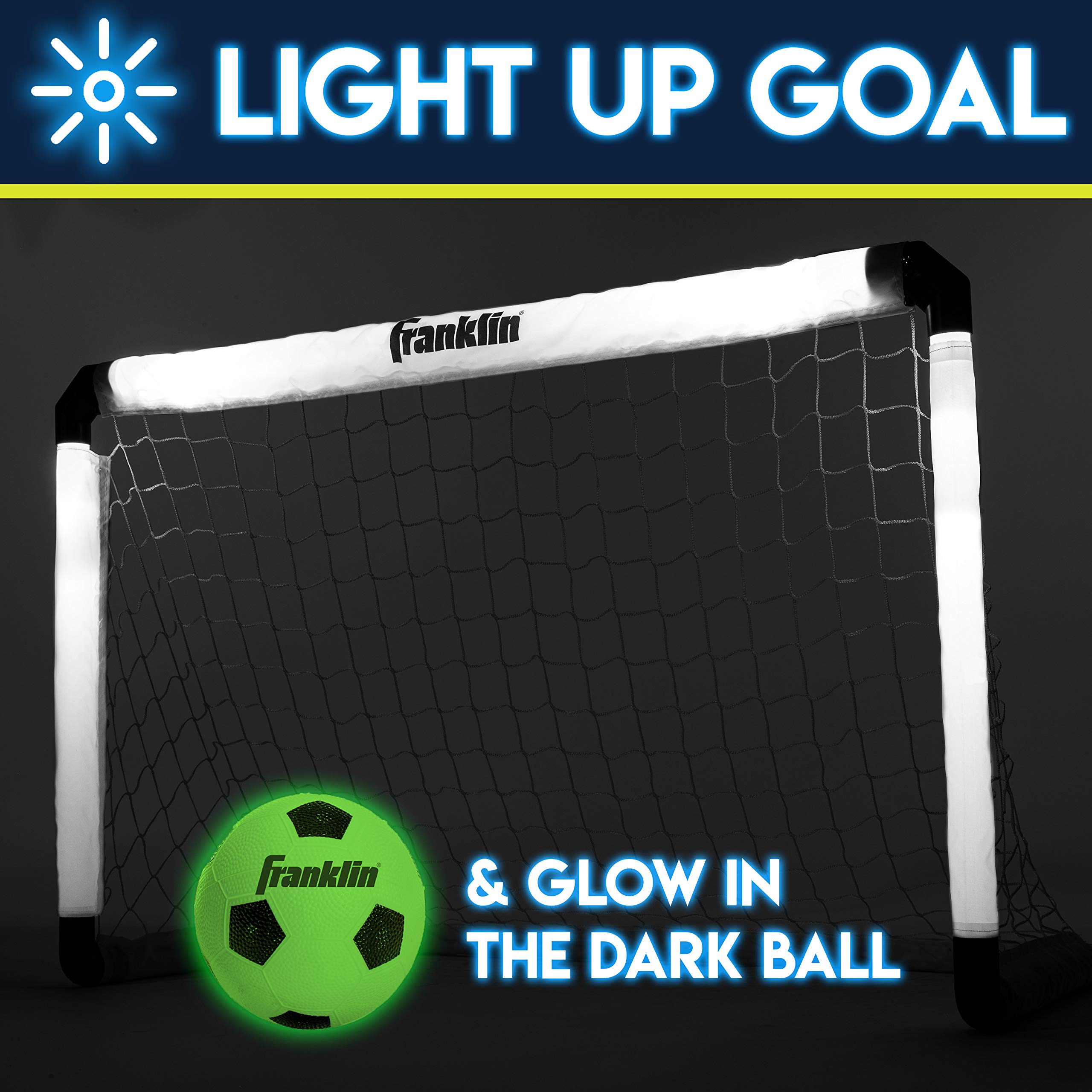 Franklin Sports Soccer Goal and Ball - Glow In The Dark/Light Up - 39.5 x 25.5 Goal