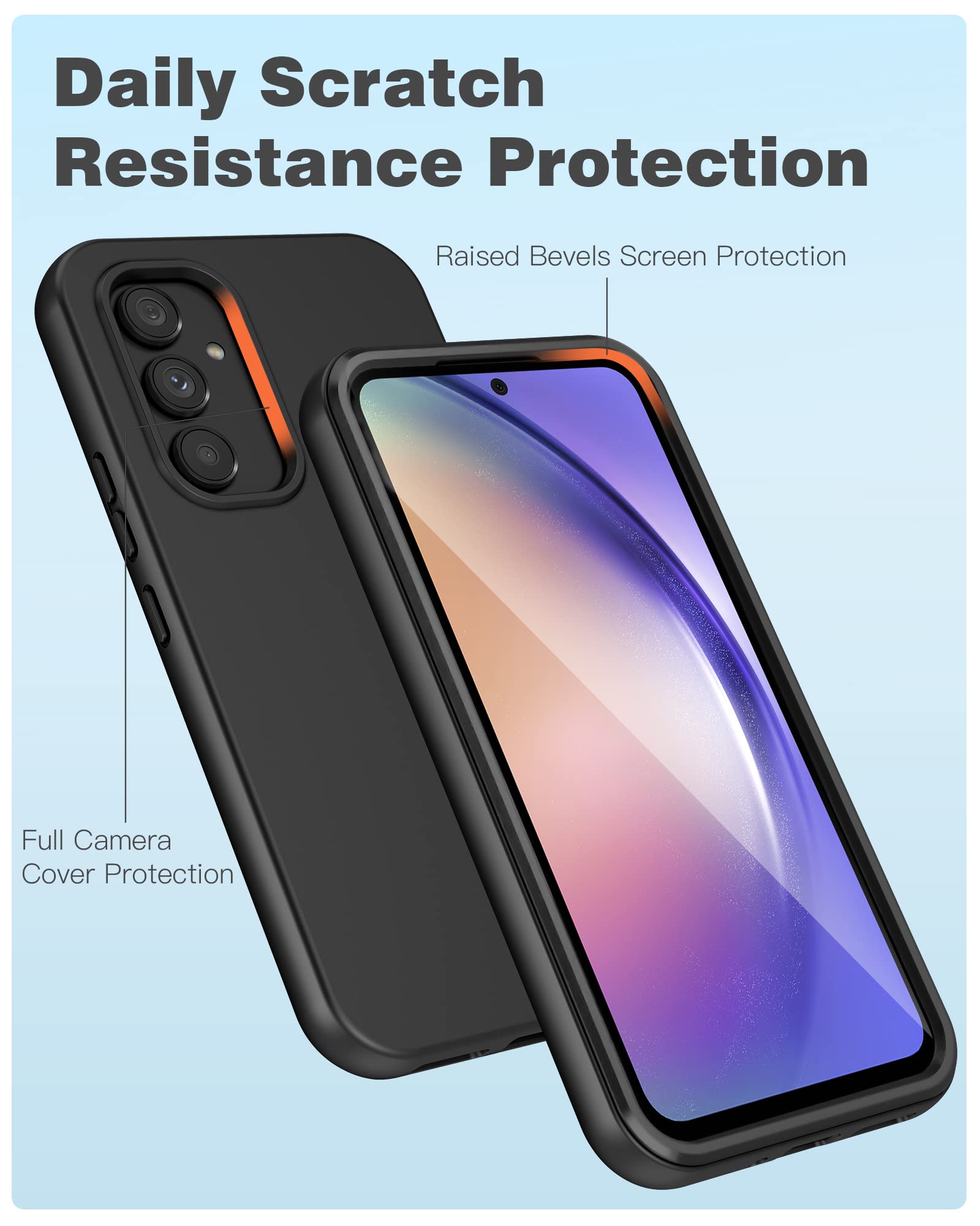 FNTCASE for Samsung Galaxy A54 5g Case: Shockproof Protective Silicone Phone Cases - Slim Full Protection Cell Phones Cover with Screen Protector - Dual Layer Rugged Cell Covers Black
