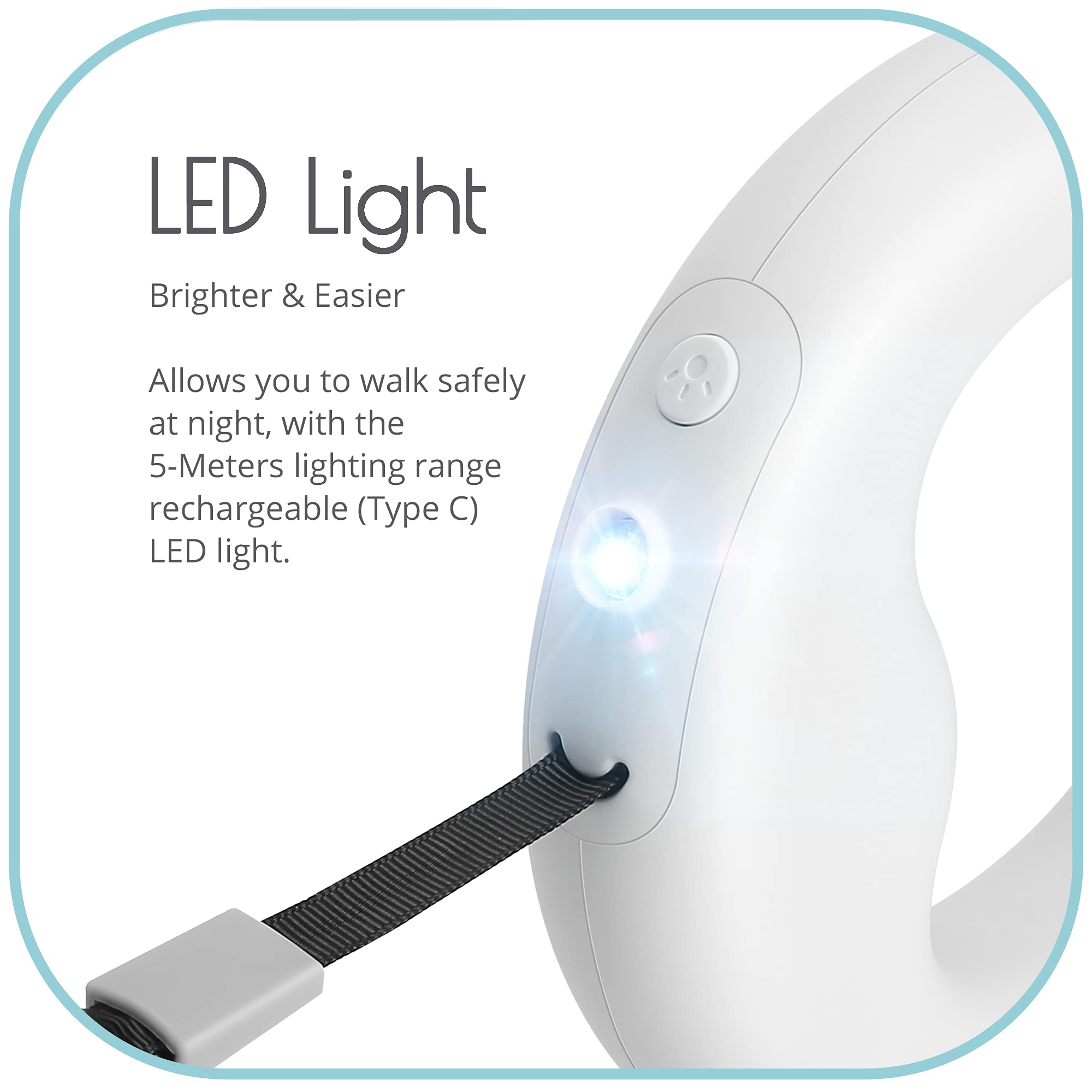 Furiends - Retractable Wearable Dog Leash with Bright LED Light | Rechargeable with Type C, DONUT Shape, 10 ft Traction Rope and Quick Brake – (for Small and Medium Furry Friends Up to 40 LBS) – White