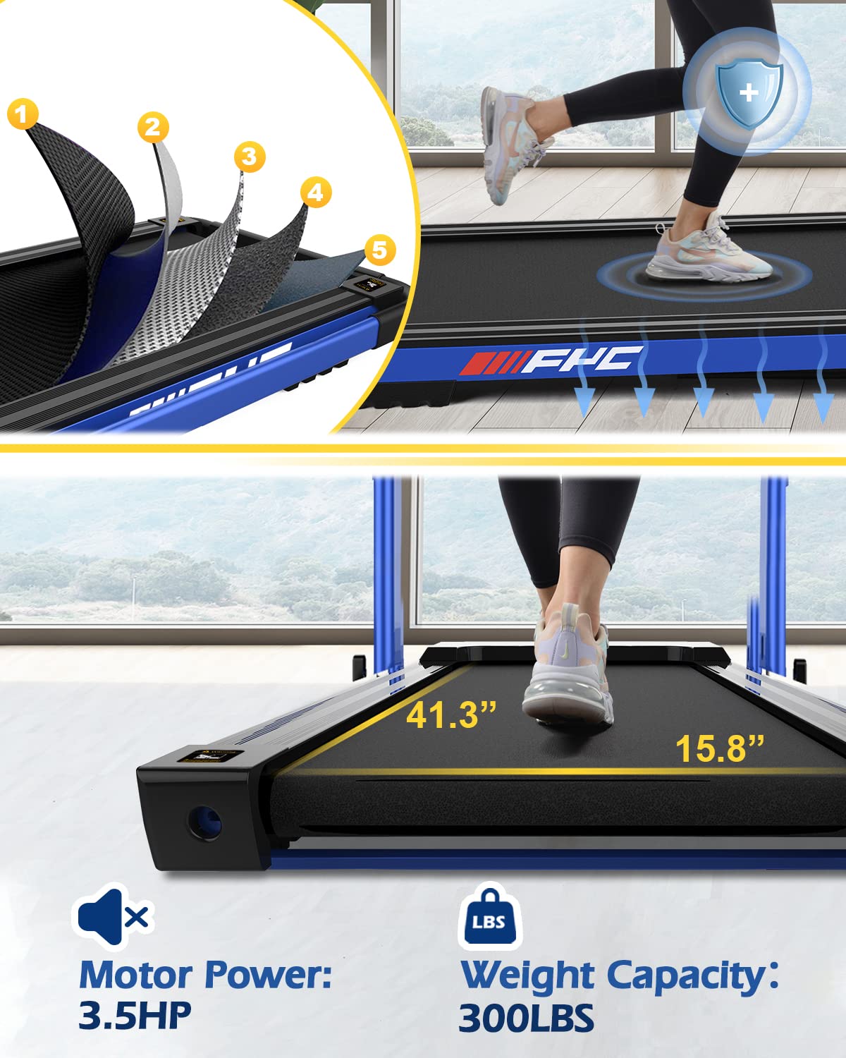 FYC Under Desk Treadmill - 2 in 1 Folding Treadmill for Home 3.5 HP, Foldable Treadmill Compact Electric Treadmill Remote Control LED Display Walking Running Jogging for Home Office Silver