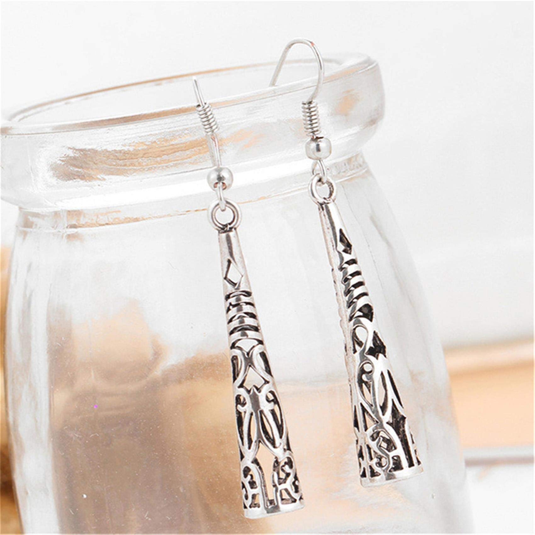 Guoshang Women Vintage Silver Boho Dangle Earrings Hollow Out Tribe Totem Ear Drop Earrings