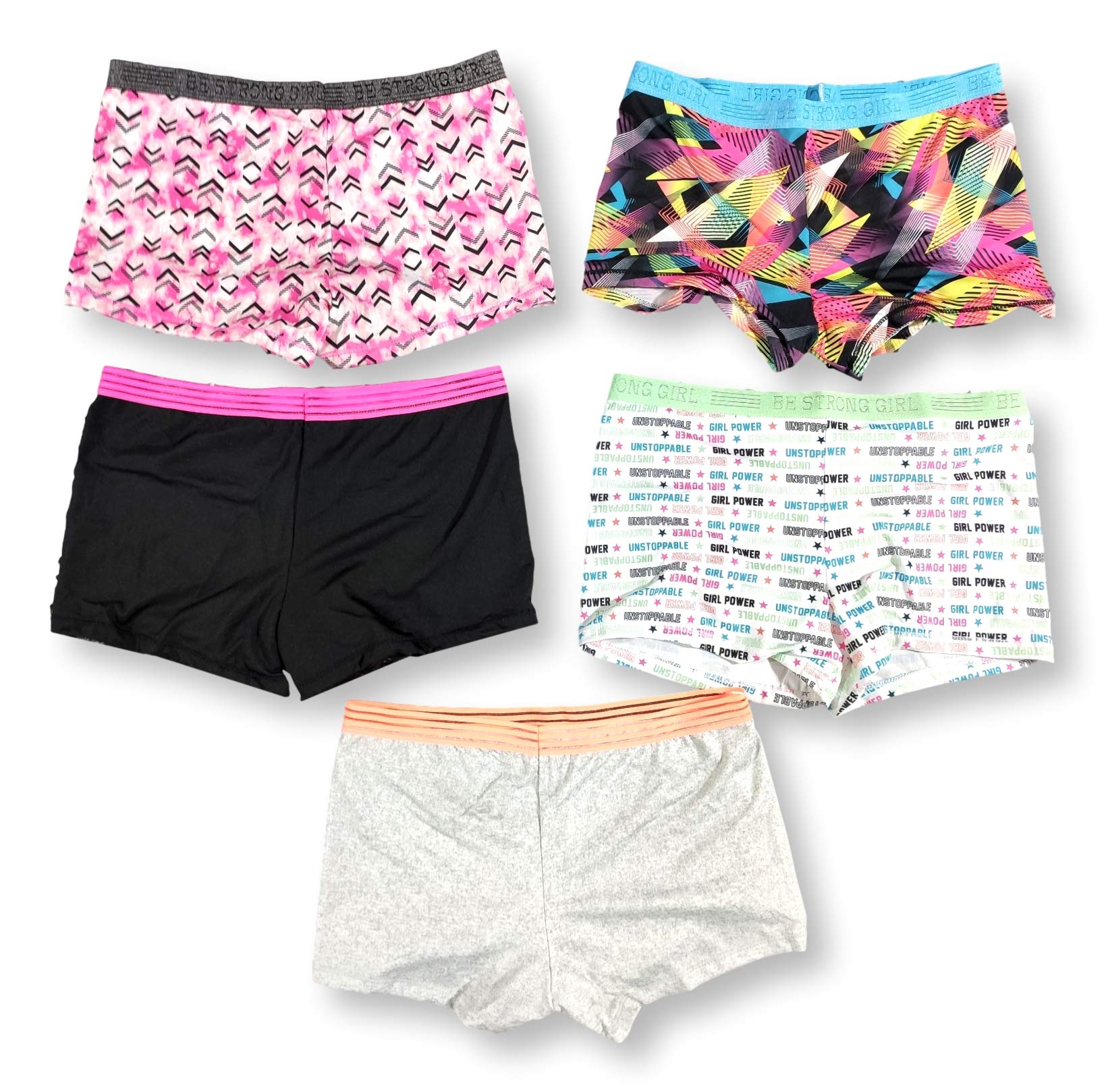 Girls 5-Pack Underwear Athletic Active Boy Shorts Panties Flex Fabric (X-Large 14-16)
