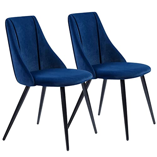 FurnitureR Dining Chairs Set of 2 Modern Upholstered Accent Chairs with Soft Seat/Metal Legs Kitchen Side Chairs for Kitchen Dining Room Waiting Reception Room, Velvet, Blue