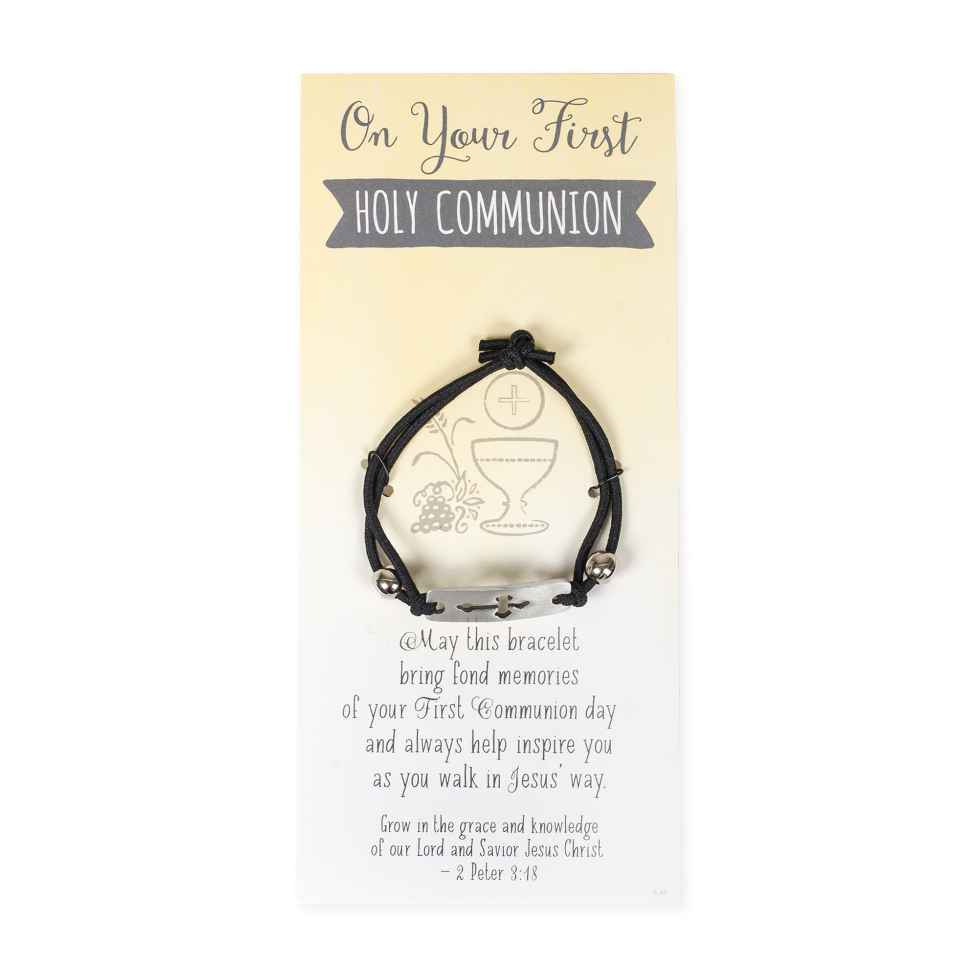 First Holy Communion Blessings Bookmark and Cross Stretch Bracelet Gift Set, Black