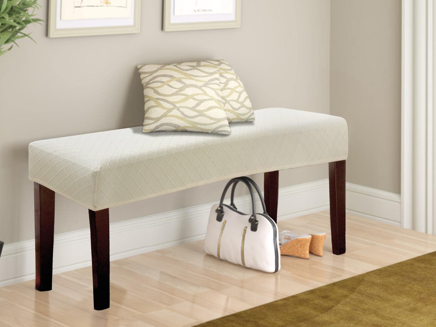 Fuloon Stretch Jacquard Dining Bench Cover - Anti-Dust Removable Bench Slipcover Washable Bench Seat Protector Cover for Living Room, Bedroom, Kitchen (Beige)