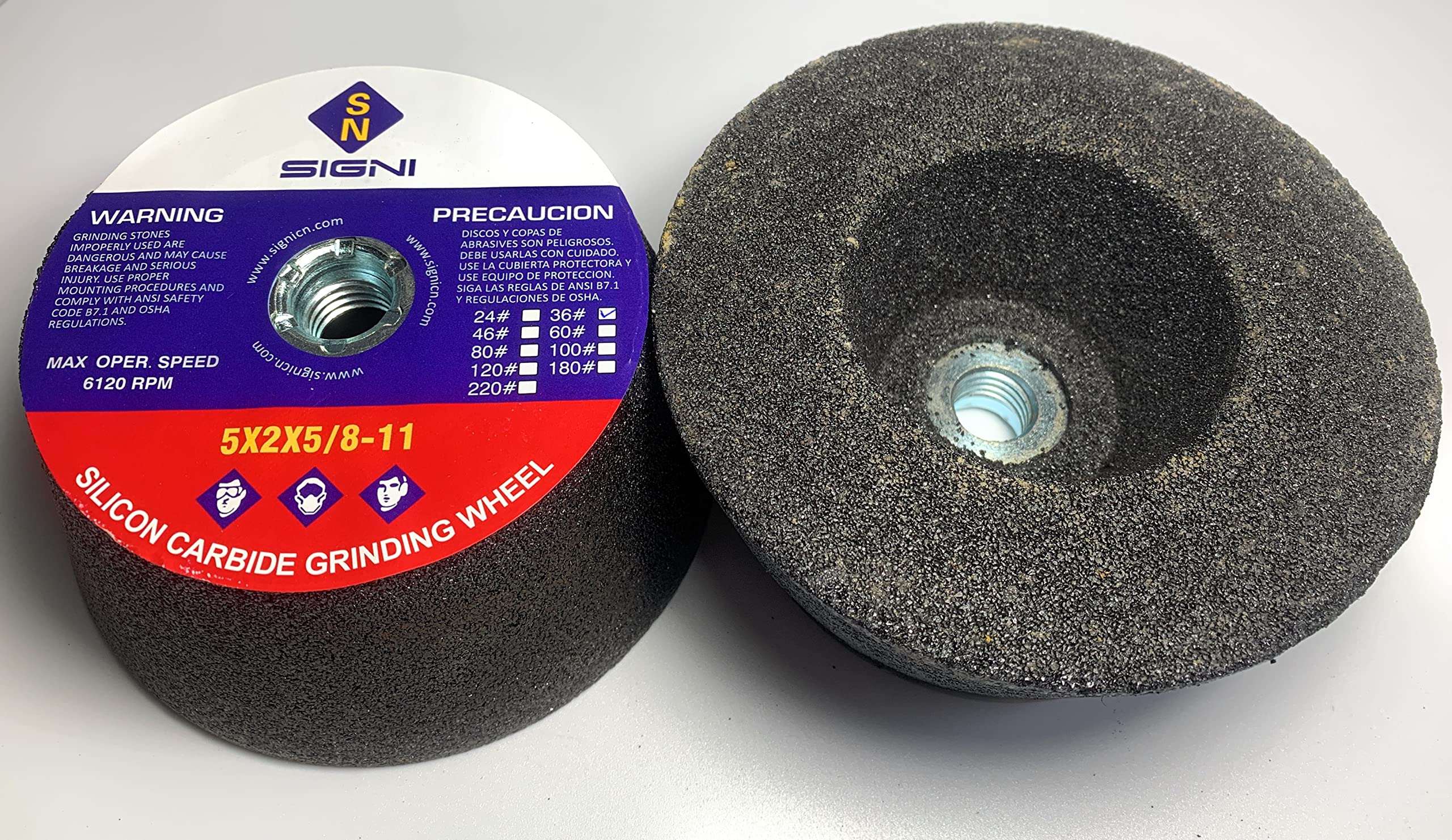 Flaring Cup Grinding Stone with Arbor Thread for Grinding Granite 5X2X5/8-11 (1 Pack) (Black SiC, 36 grit)