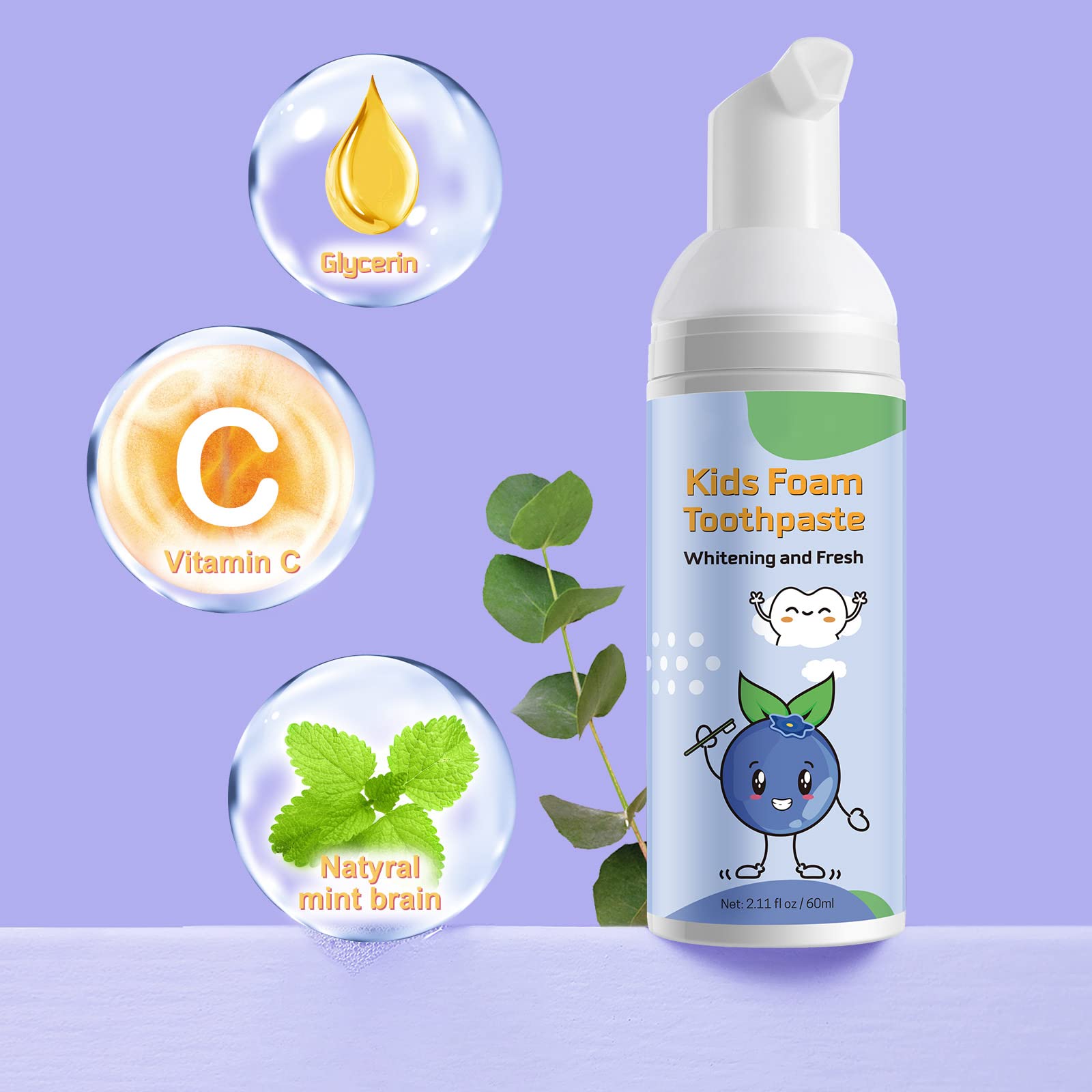 Foam Toothpaste Kids, Toddler Toothpaste with Low Fluoride, Foaming Toothpaste Kids and Mouthwash for Dental Care for Children 3+
