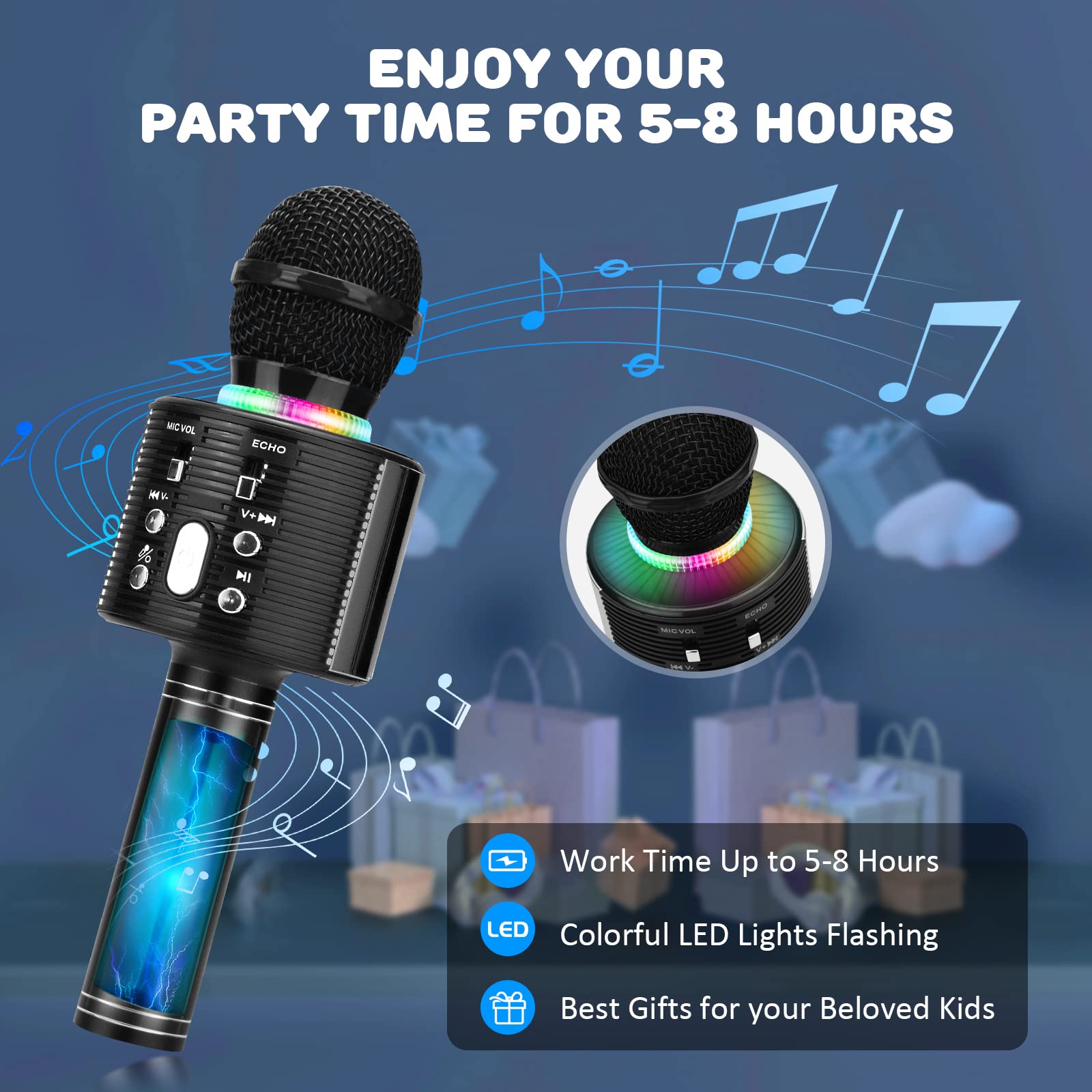 FISHOAKY Karaoke Microphone for Kids, 3 in 1 Portable Wireless Microphone Speaker Music Singing Voice Recording Karaoke Machine with Android/iOS for Home KTV Player Outdoor
