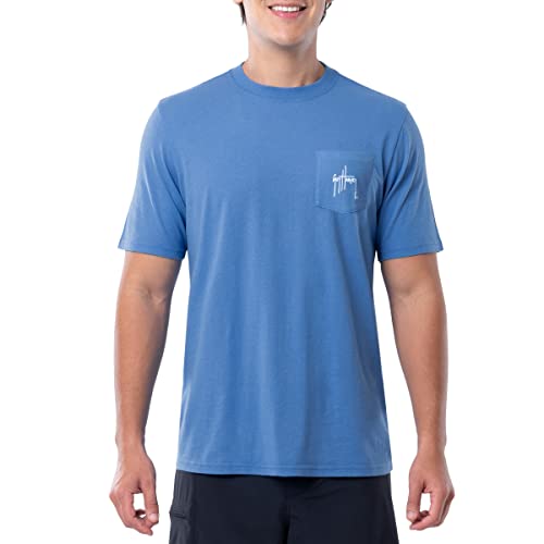 Guy Harvey Men’s Billfish Collection Short Sleeve Pocket T-Shirt, Azure Blue/Turn The Tide, XX-Large