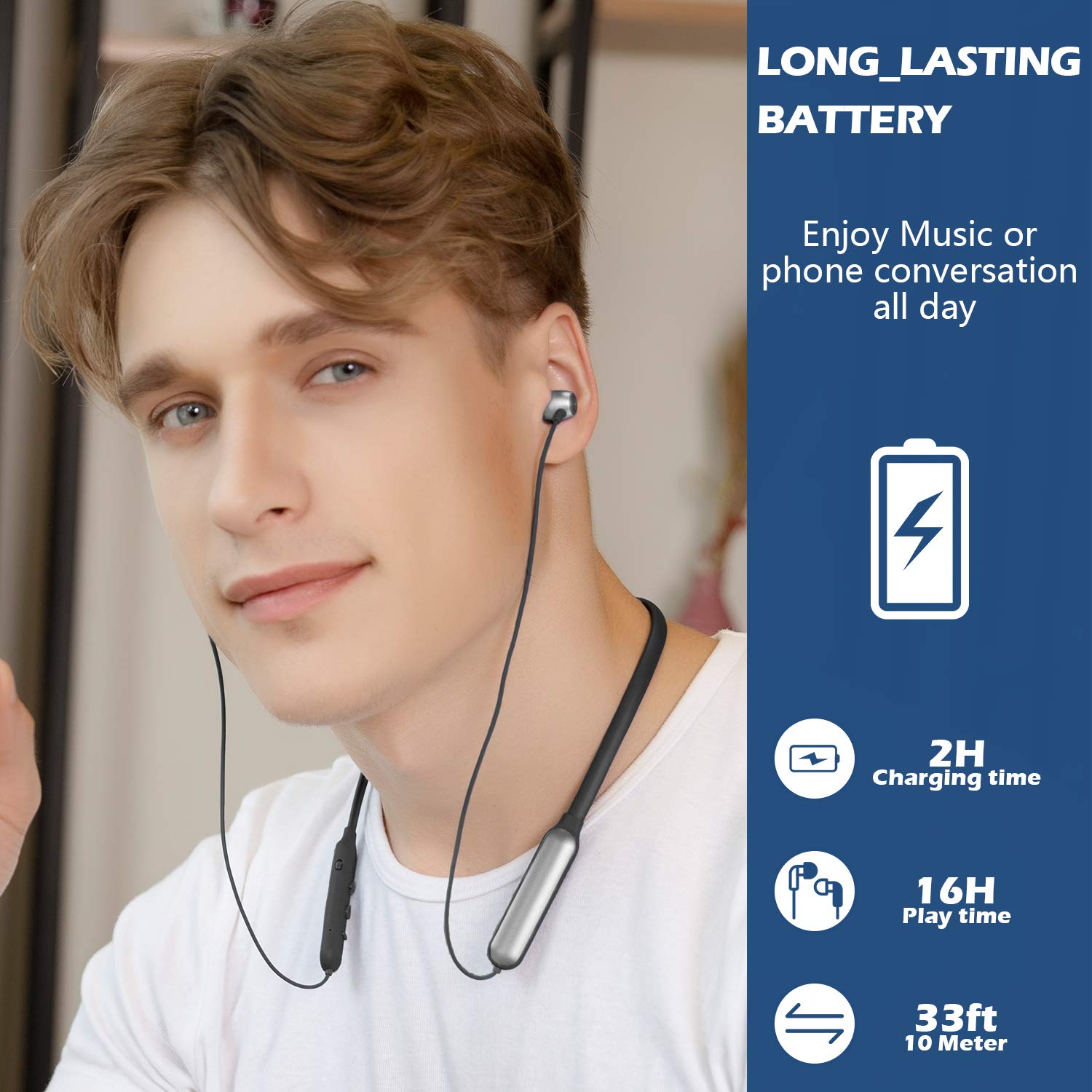 Friencity Bluetooth Headphones Earbuds for TV Watching w/Faststream Low Latency, Wireless Neckband Earphones with Noise Cancelling Mic for PC Cell Phones, 16H Playtime, Pair to Transmitter No Delay