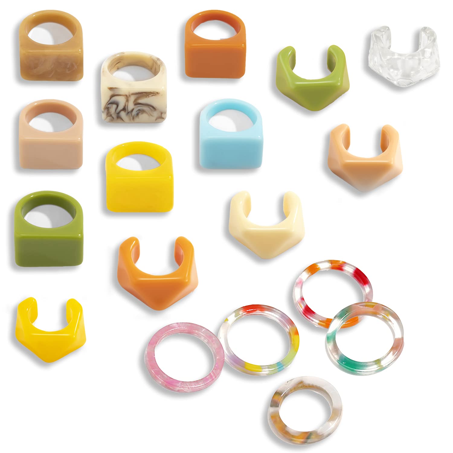 Grhose Resin Chunky Rings Set for Women Girls Acrylic Resin Rings Cute Trendy Rings Plastic Resin Stackable Ring sets