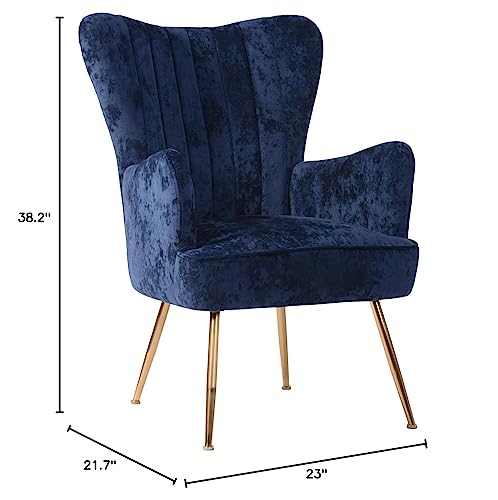 FurnitureR Velvet Living Room Chair Upholstered with Soft High Wing Back Leisure Reading Seat with Armrest for Corner Apartment, Dark Blue