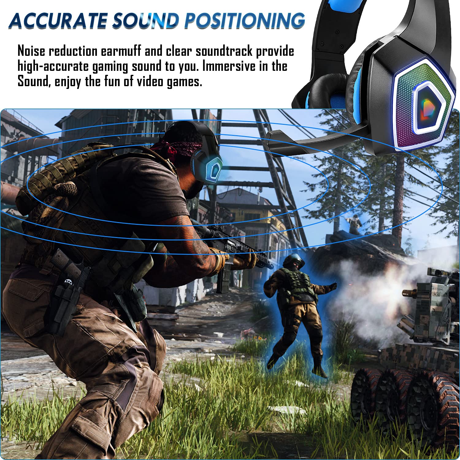 GALOPAR Stereo Gaming Headset for PC, PS4, Xbox One, 3D Surround Sound Headset with Noise Canceling Mic LED Light, Over-Ear Headphones Compatible with PS4, Xbox One, Switch, PC, Mac, Laptop
