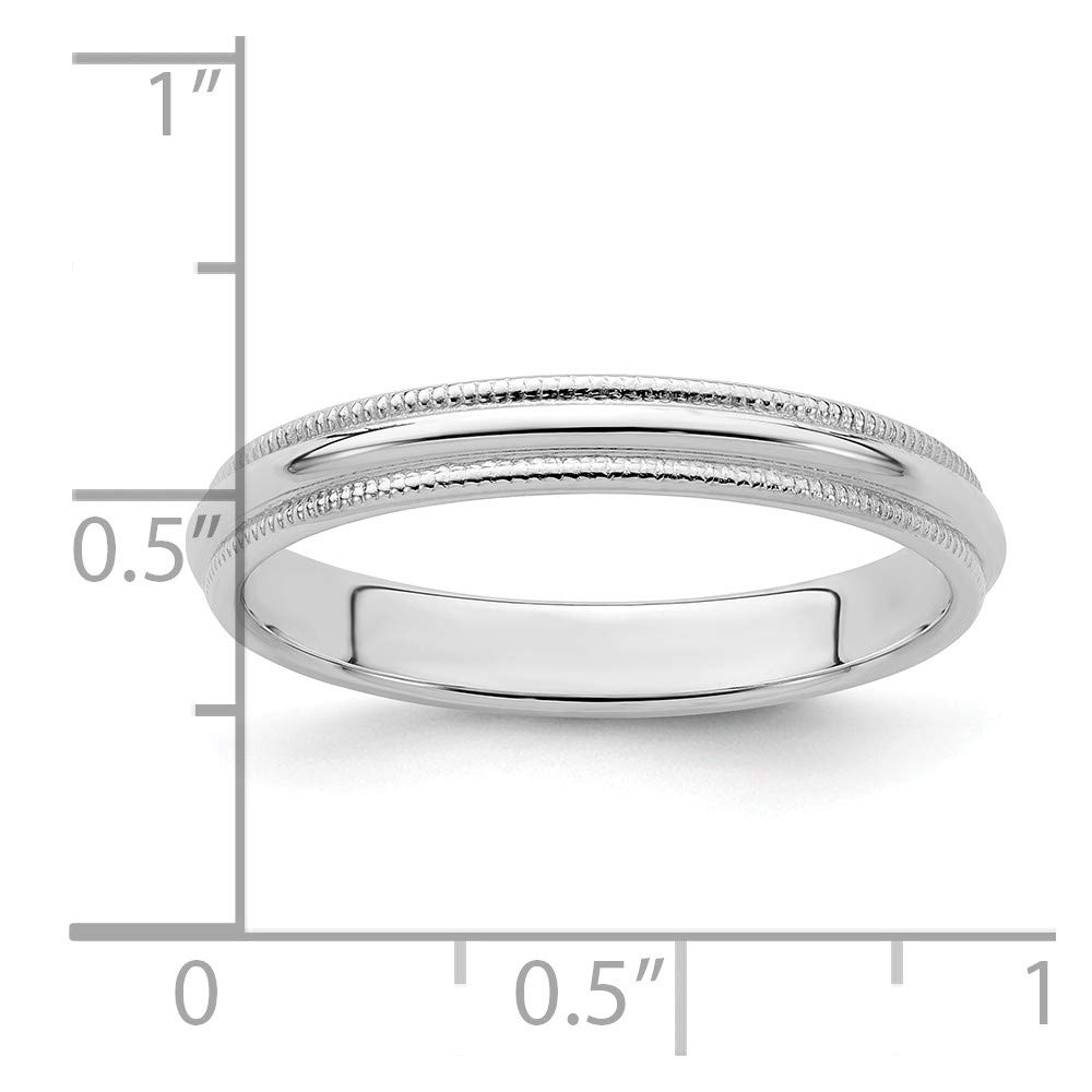 Forever Flawless Jewelry 3mm High Polish Finish Half Round Domed Milgrain Sterling Silver Wedding Band - Size 7.5