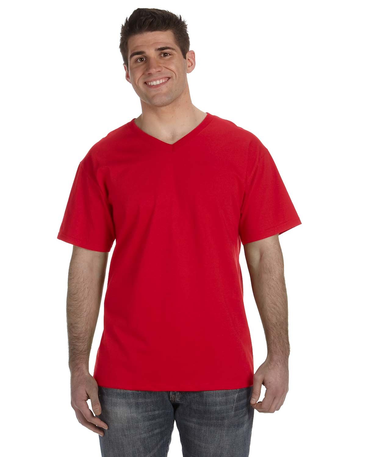 Fruit of the Loom Mens Heavy Cotton HD V-Neck T-Shirt (39VR) -True RED -3XL
