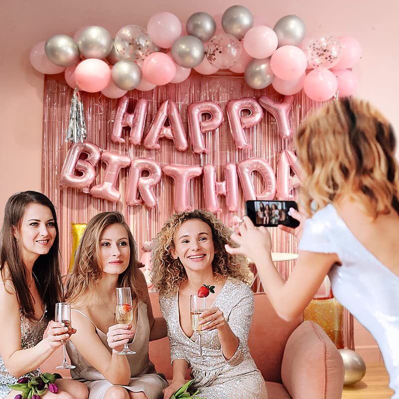 pink birthday decorations for women ,happy birthday party decorations for girls,pink Fringe Curtain,happy birthday banner,happy birthday balloon,happy birthday balloon letters