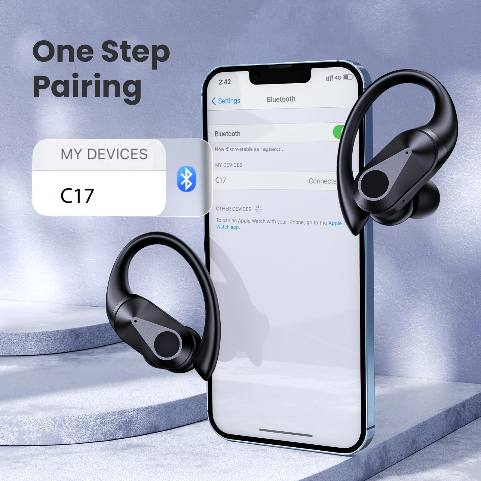 FOYCOY Wireless Earbuds Bluetooth Headphones 90Hrs Playtime Ear Buds IPX7 Waterproof Sports Earphones Wireless Charging Case Over-ear Earhooks Headest