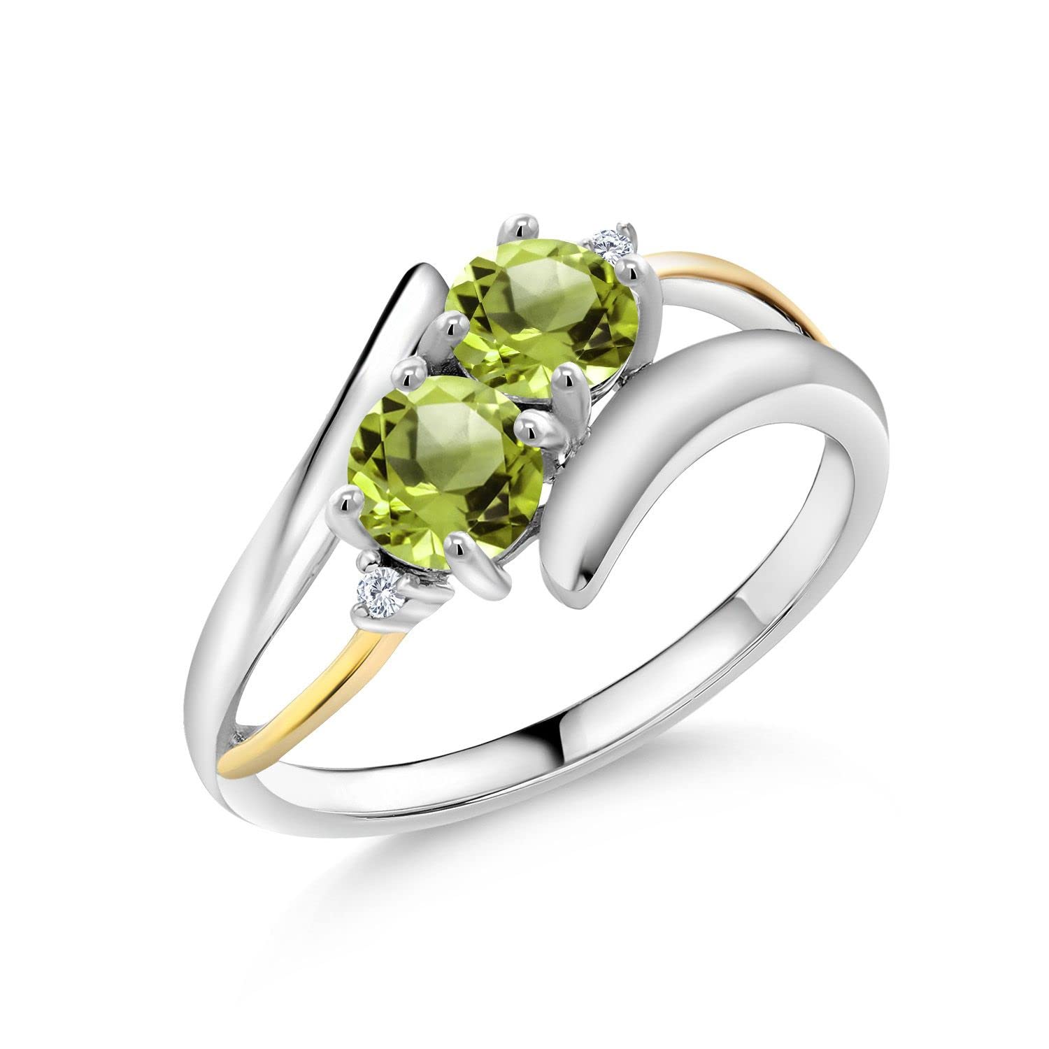 Gem Stone King 925 Sterling Silver and 10K Yellow Gold Green Peridot Ring For Women (1.12 Cttw, Gemstone Birthstone, Available In Size 5, 6, 7, 8, 9)
