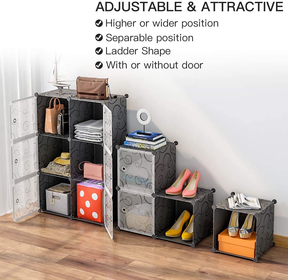 GREENSTELL Cube Storage Organizer, 6-Cube Closet Organizer, DIY Plastic Storage Cubes Organizer, Modular Storage Cabinet Book Shelf Shelving for Bedroom, Living Room, Office Black