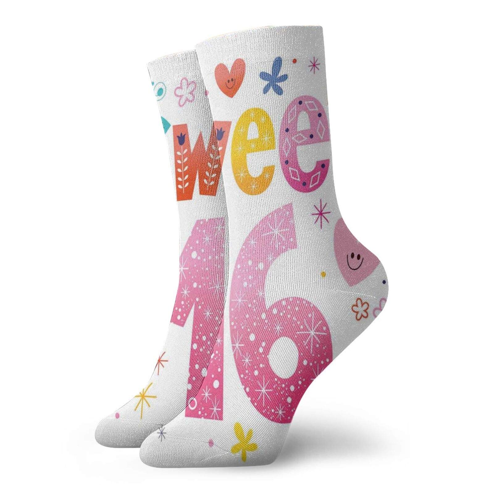 GULTMEE Funny Compression Socks Women and Men,Cute Sweet Sixteen Hearts Stars Flowers Unique Girls Joy Design,Best for Circulation,Running,Athletic,Nurse,Travel, -12 inch