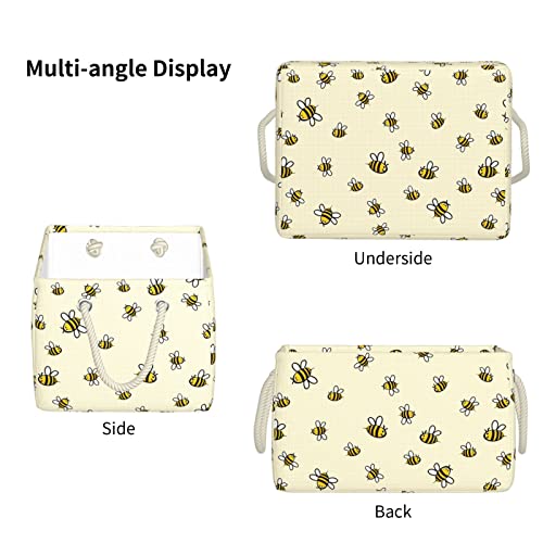 Nozidse Honey Bee Rectangular Storage Baskets for Organizing Shelves Collapsible with Handles for Shelf Closet Bathroom Cute Large Fabric Storage Bin