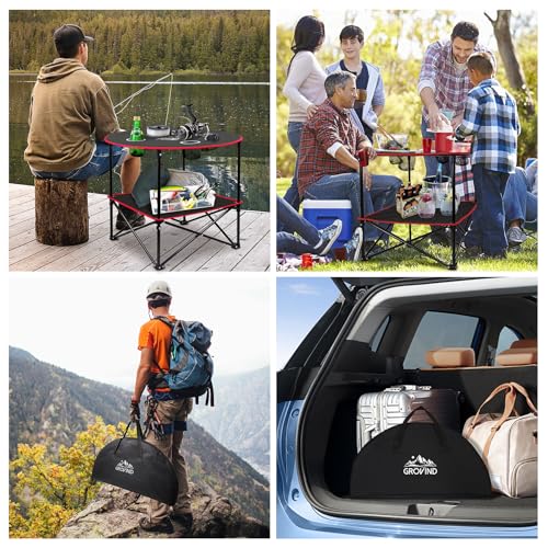Grovind Portable Camping Table, Outdoor Beach Tables for Sand Foldable Picnic Table with 4 Cup Holders & Carry Bag, Lightweight Waterproof Canvas Tables for Outside, Fishing, Hiking, Tailgating