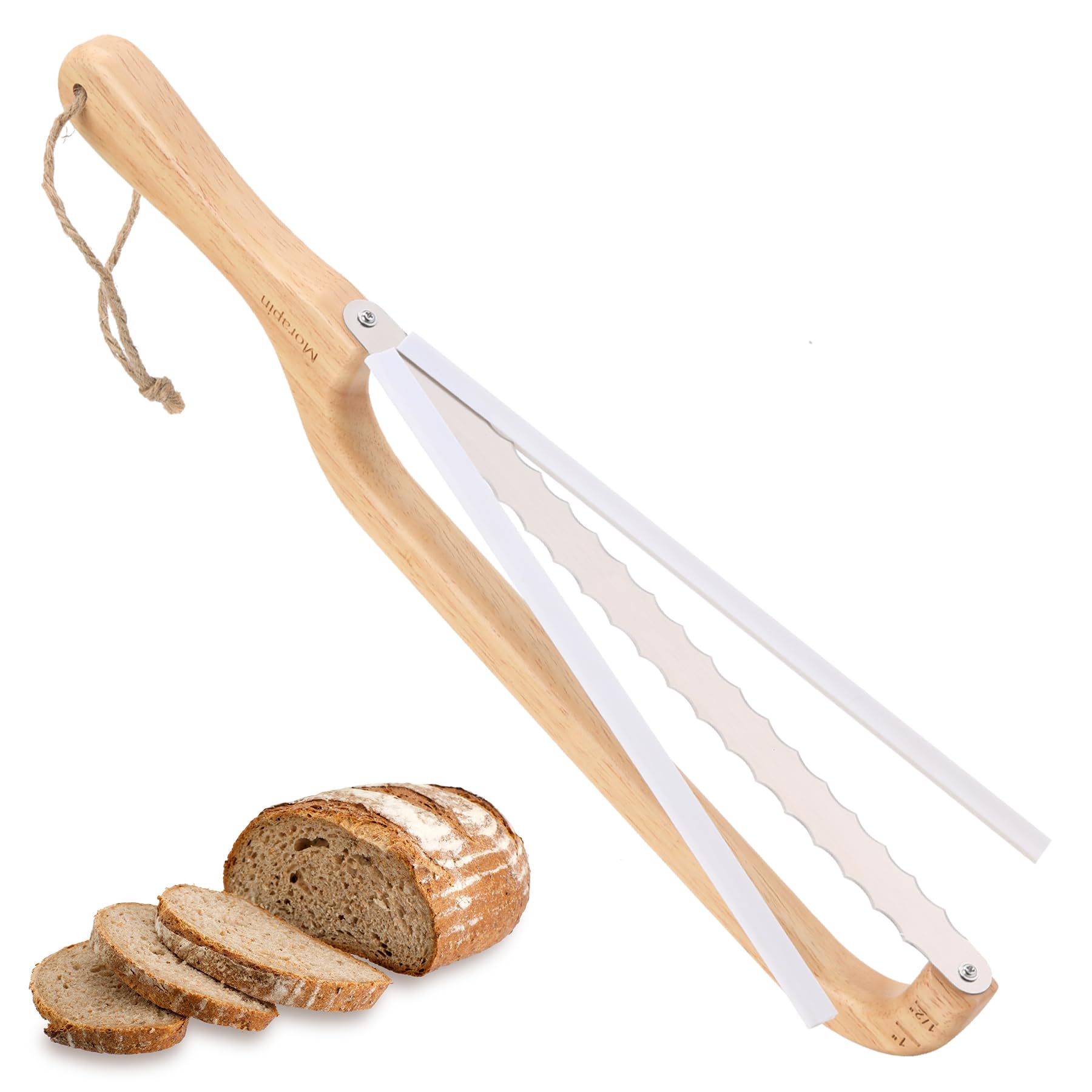 Morapin Bread knife,wood bread bow knife, 15.6-inch serrated bread slicer,Suitable for sour bread or homemade bread,Premium Stainless Steel,-Both left and right hands can be used-