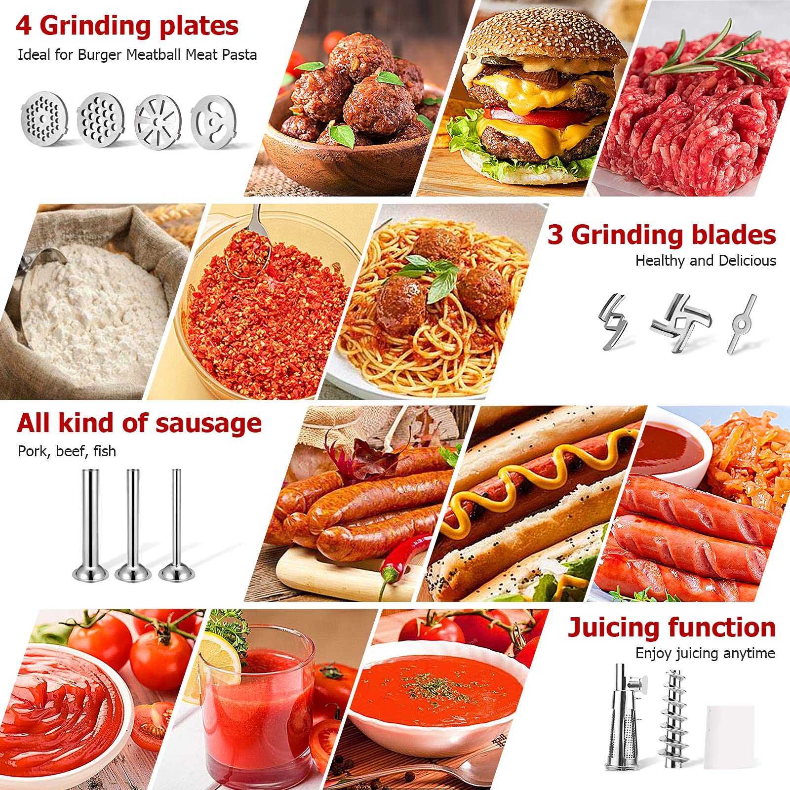 Fruit & Vegetable Strainer Set with Food Grinder Attachment for Stand Mixer Fresh Fruits Jucier Vegetables Strainer Attachement Meat Grinder, Sausage Stuffer Juice Sauce Maker