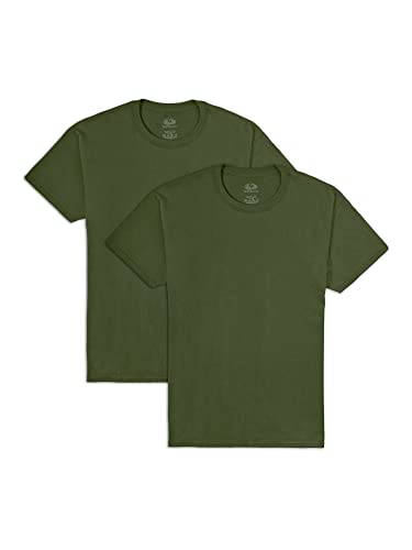 Fruit of the Loom Men's Eversoft Cotton T-Shirts (S-4XL), Crew-2 Pack-Military Green, Large