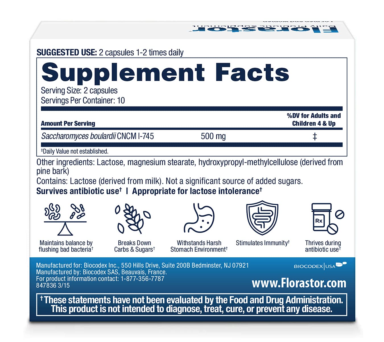 Florastor Probiotics for Digestive & Immune Health, 20 Capsules, Probiotics for Women & Men, Dual action helps flush out bad bacteria & boosts the good with our unique strain Saccharomyces boulardii
