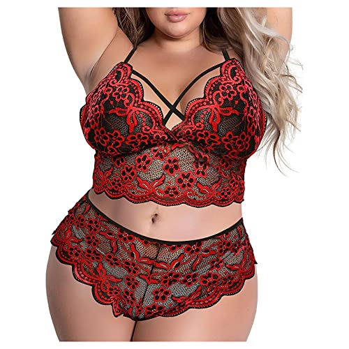 Ropa Interior Femenina Sexy, Black Bodysuit Women Sexy Lingerie Sets Lengerie Set Women's Plus Size Lingerie Lace Embroidery Two Point Three Piece Split Suit Xs Piece Lingerie Set (M, Red)