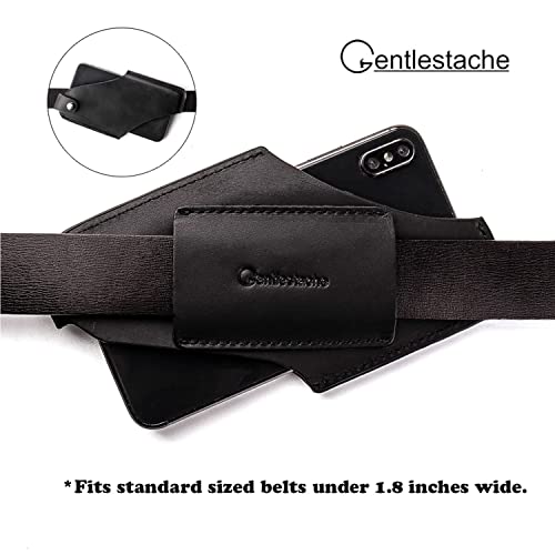 Gentlestache Leather Phone Holster, Phone Holder for Belt Loop, Cell Phone Cases, Leather Belt Pouch with Magnetic Button Black