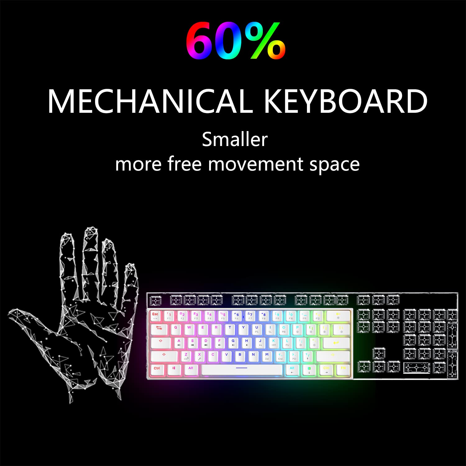 Gamakay 61 Pro Wired Wireless Gaming Keyboard 60 Percent White Hot Swappable Mechanical Keyboard with RGB Backlit NKRO for MAC/PC (Gateron Optical Yellow Switch V2)