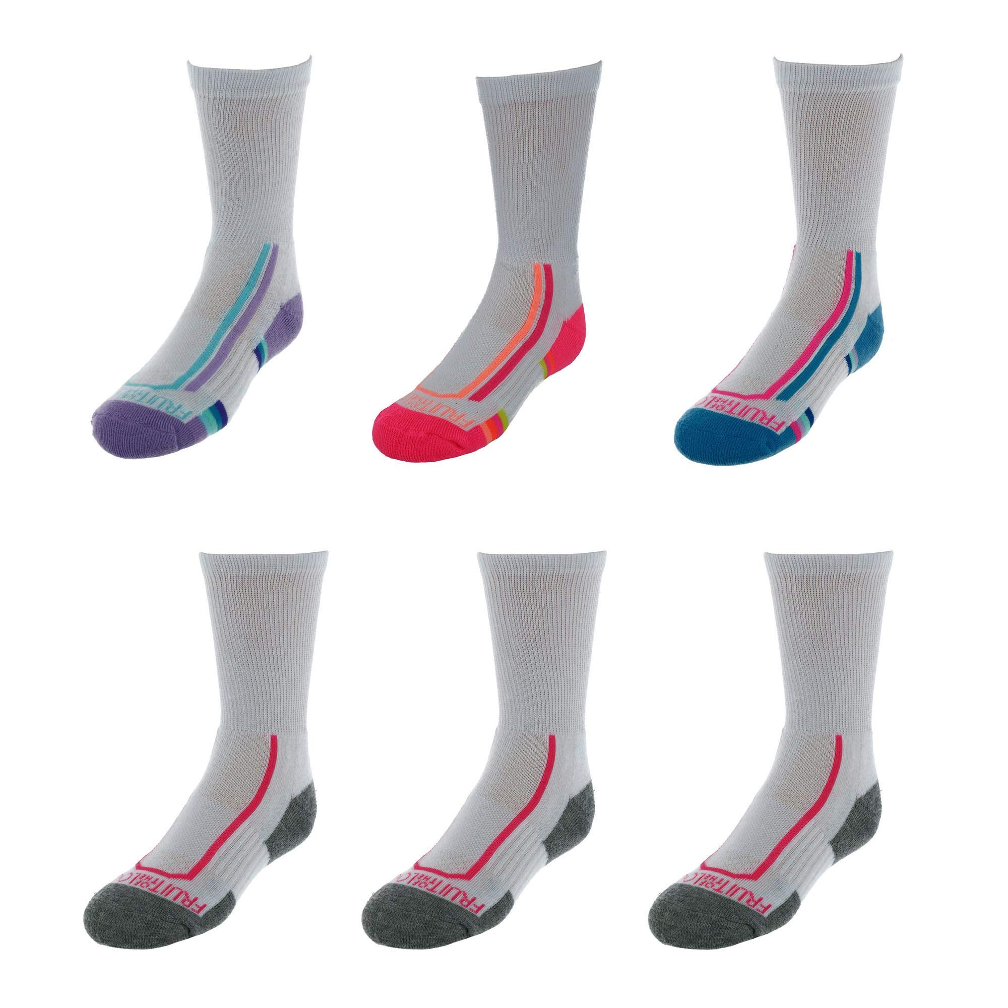 Fruit Of The Loom Girls Active Cushioned Crew Socks 6 Pair