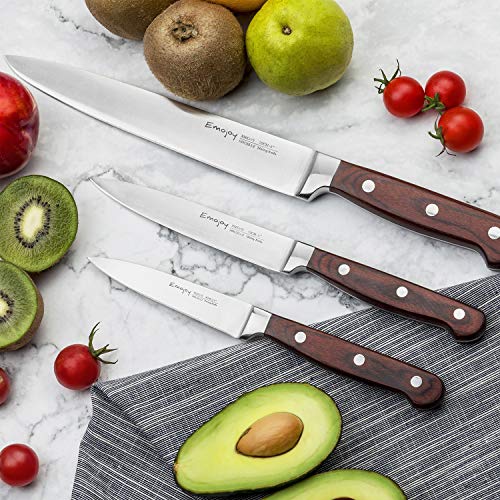 Knife Set, 15 Pcs Emojoy Kitchen Knife Set with Block Wooden, Manual Sharpening for Chef Knife Set, Stainless Steel Professional Knife for Kitchen