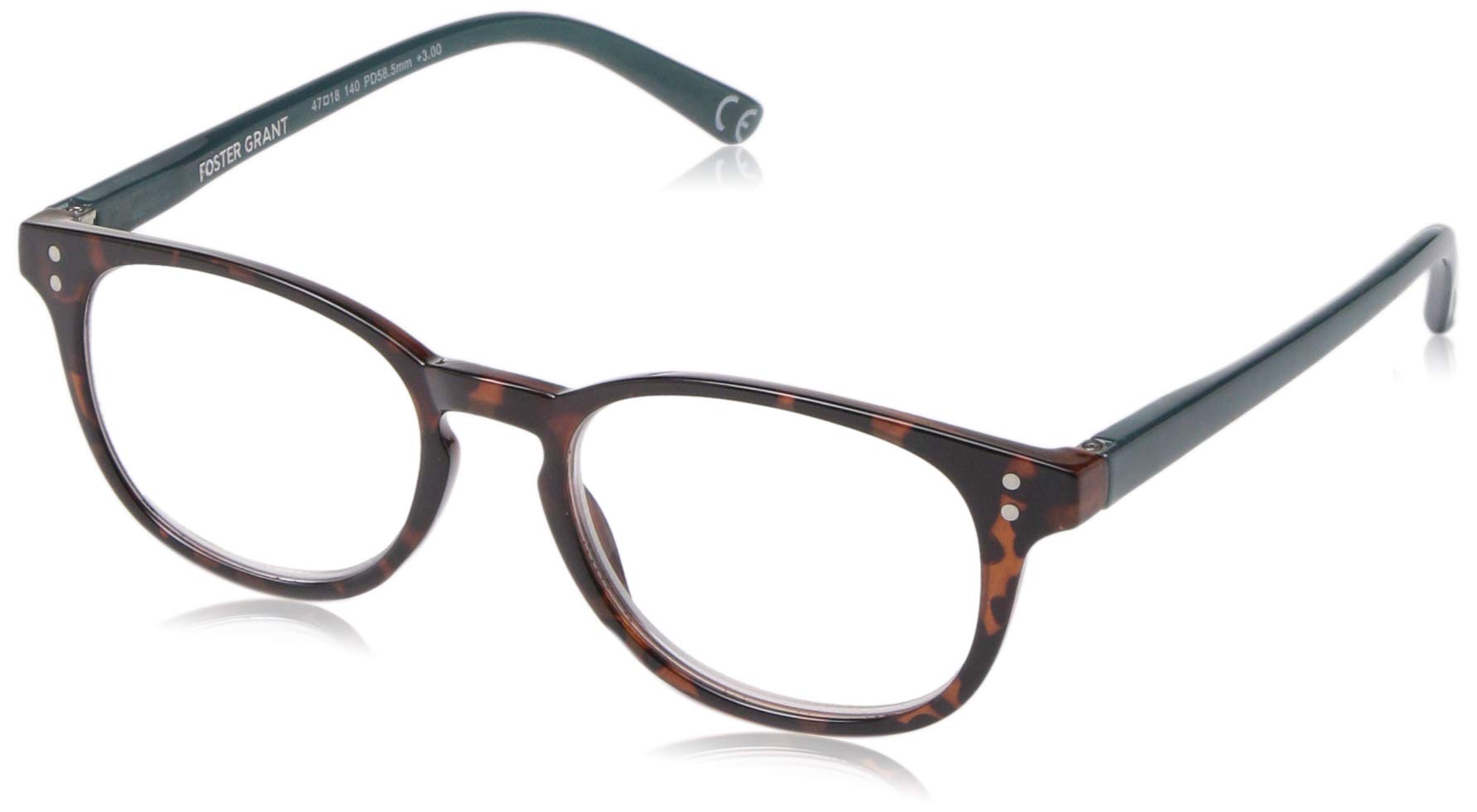 Foster Grant Women's Elodie Round Reading Glasses, Tortoise/Transparent, 59 mm + 3.25