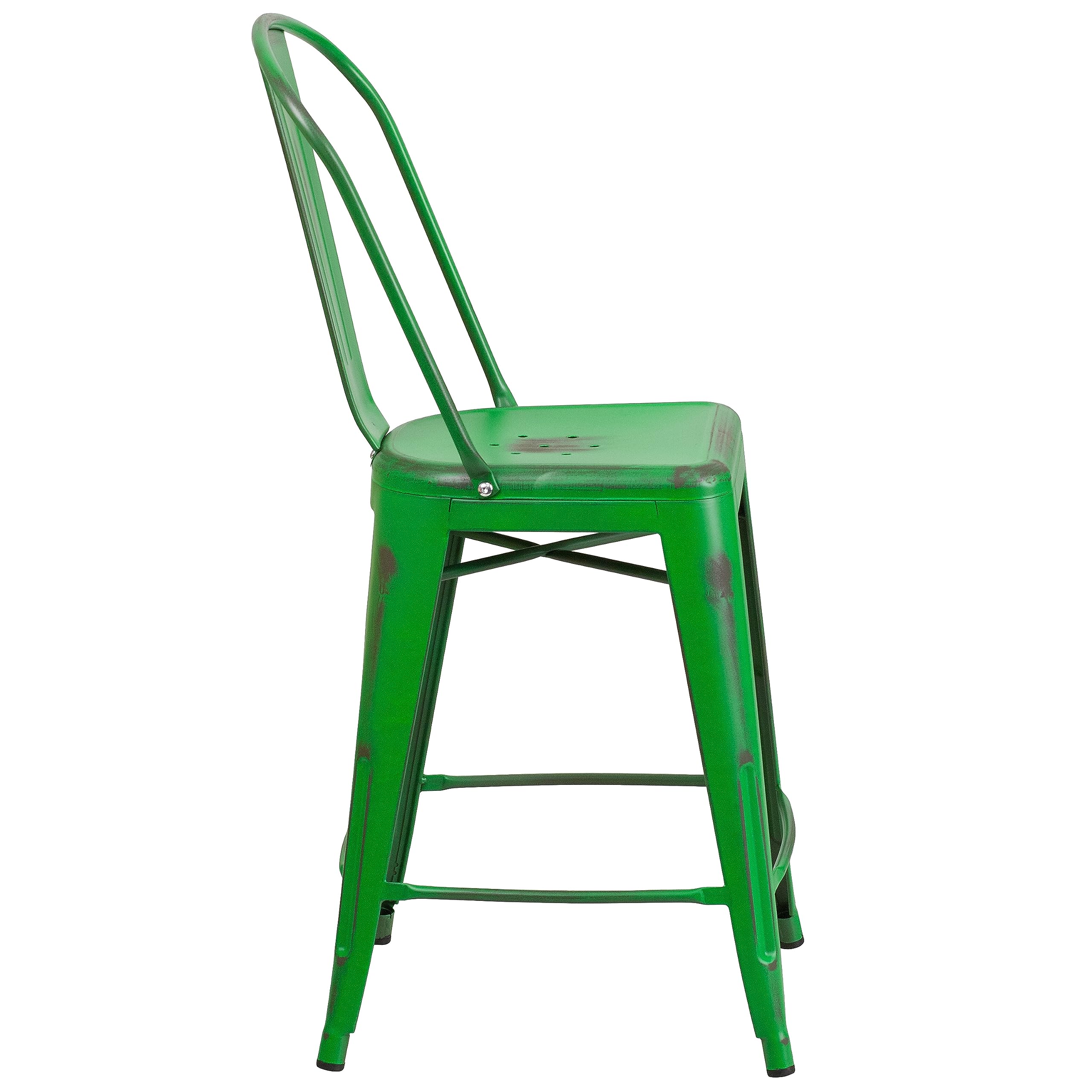 Flash Furniture Commercial Grade 24" High Green Metal Indoor-Outdoor Counter Height Stool with Removable Back