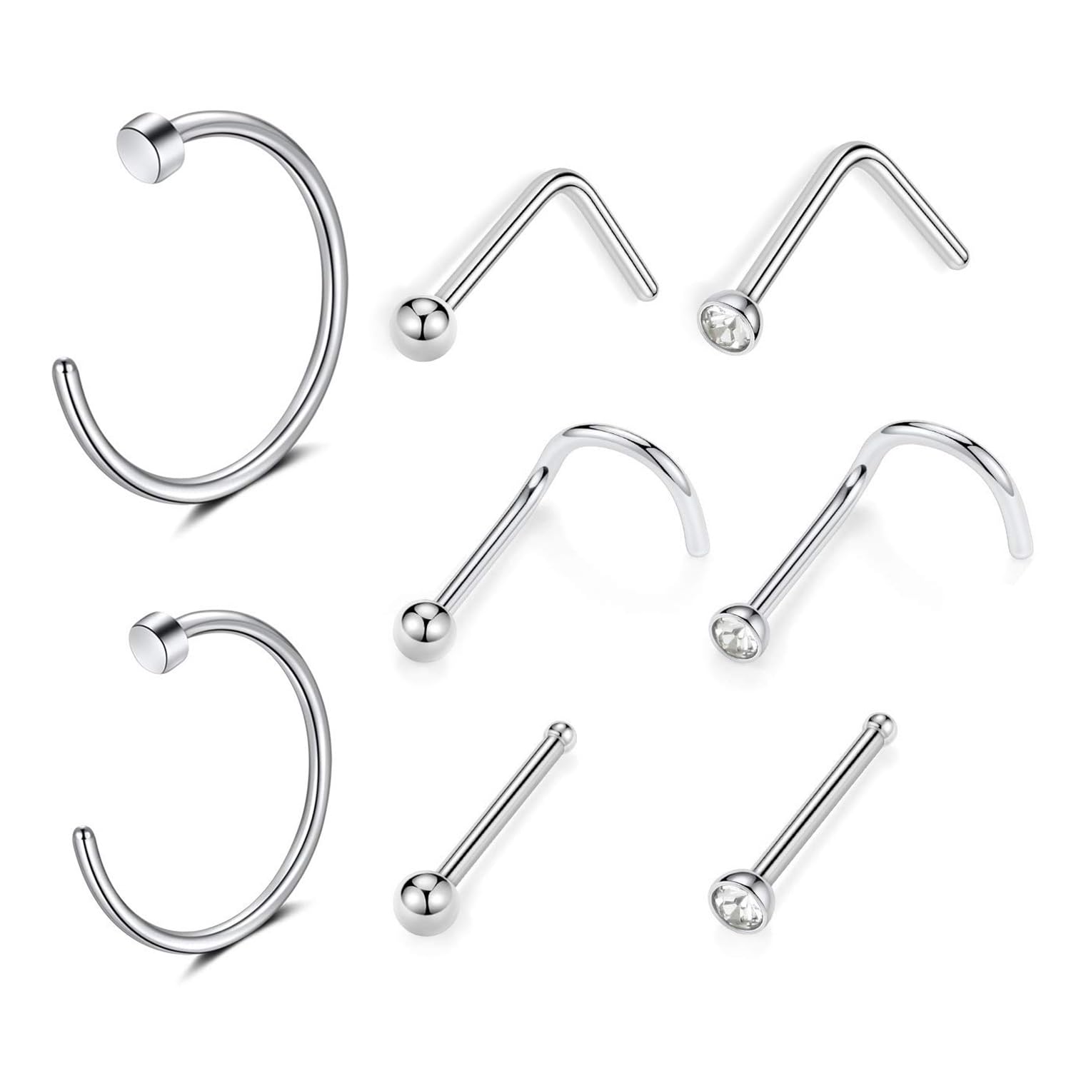GAGABODY G23 Titanium 20G Nose Ring Hoop 2mm Press Fit Crystal Gem Nose Screw Nose Studs Ring L-Shaped Bone Piercing Jewelry