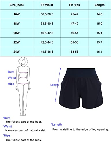 Hanna Nikole Women's High Rise Quick-Dry Athletic Sports Running Workout Shorts with Zip Pocket 18W Navy Blue