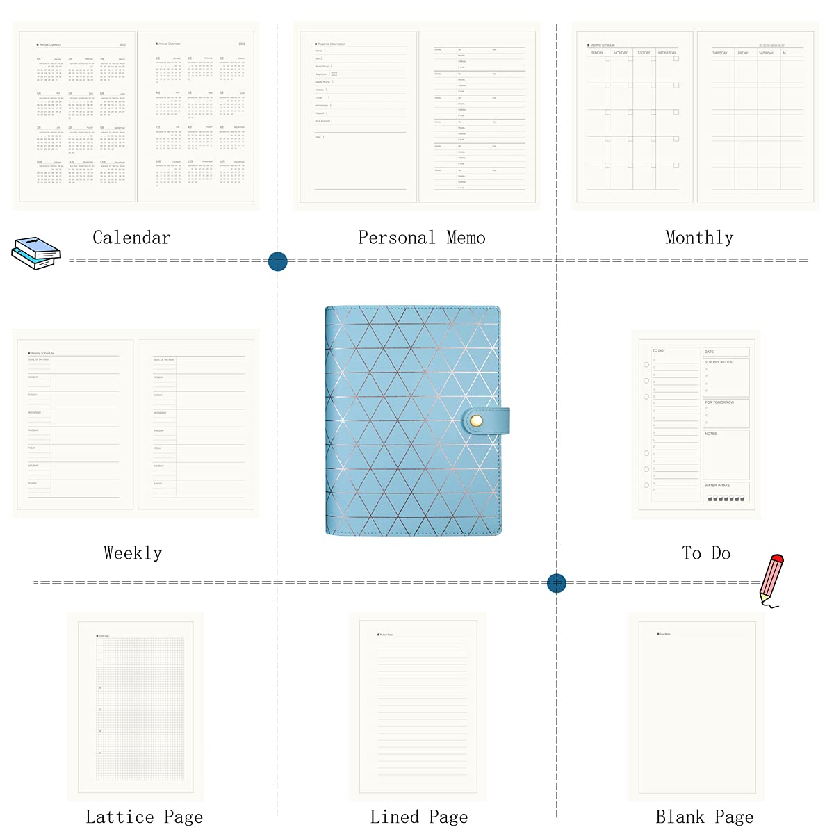 Guokichy Regenerated Leather Journal Travel Composition Notebook Filofax Planner Organiser Personal Memo (TiffBlue, A5)