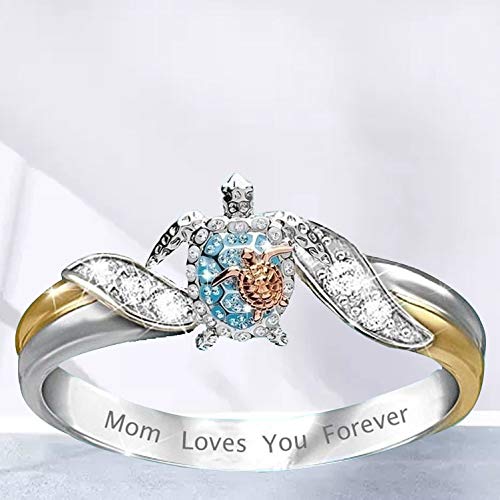 FUTIMELY Turtle Ring Mom Loves You Forever Statement Ring for Women Crystal Animals Healthy Longevity Sea Turtle Ring,Best Gifts for Mom at Christmas (6)