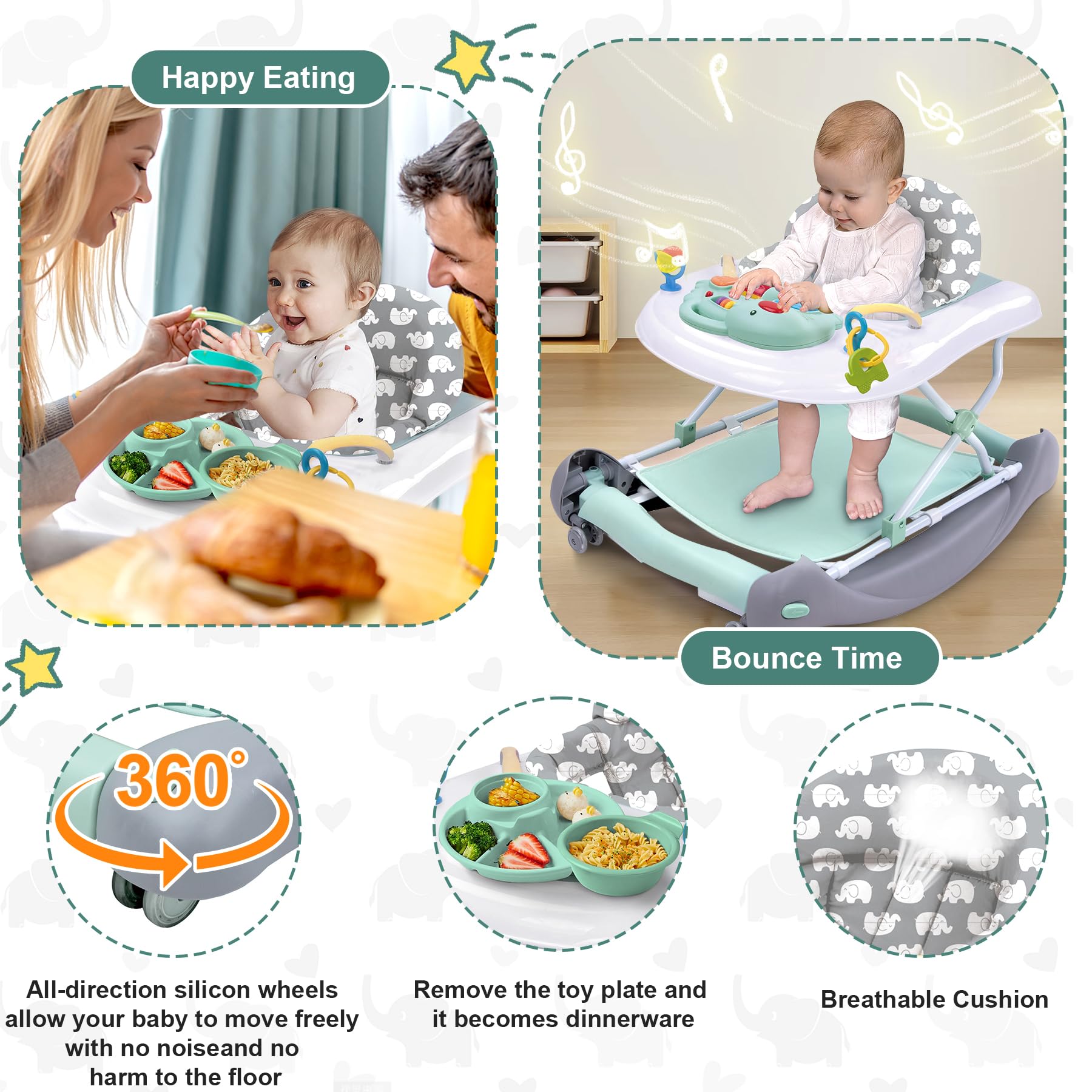 Foldable Baby 5-in-1 Activity Walker - Rocker, Activity Center, Bouncer, Seat Walker, Push Walker - Adjustable Speed Rear Wheels and Height Toys Ages 6-18 Months… (Blue)