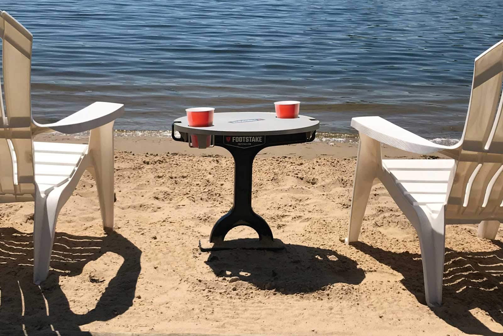 Footstake Portable Outdoor Camping Table with Cupholders (Sandstone)