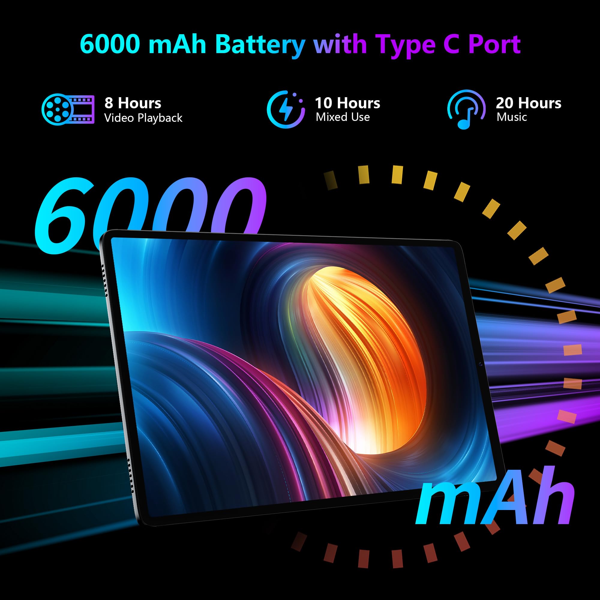 HAOVM Android Tablet 10 inch, 1920x1200 FHD IPS Display, Octa-Core 2.0Ghz Processor, 1TB Expandable, 64GB ROM, 6000mAh Battery, GPS, 5MP/8MP Camera with Face ID Unlock, 5G WiFi Tableta
