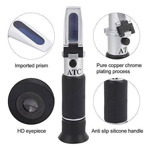 Mothinessto Wine Refractometer, Brix Refractometer Handheld 3 in 1 HD Prism Measure Sugar Content Slip Resistant Visual Adjustment Handwheel for Milk for Homebrew Kit